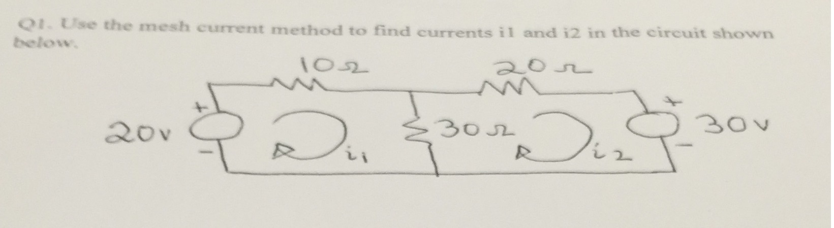 Solved Use the mesh current method to find current i1 and i2 | Chegg.com