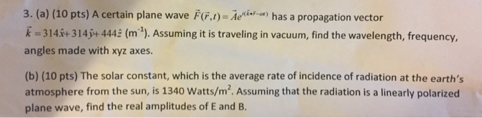 Solved A certain plane wave vector F(vector r, t) = vector A | Chegg.com