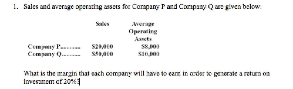 Solved Sales and average operating assets for Company P and | Chegg.com