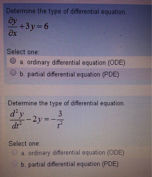 Solved Determine the type of differential equation oy +3y = | Chegg.com