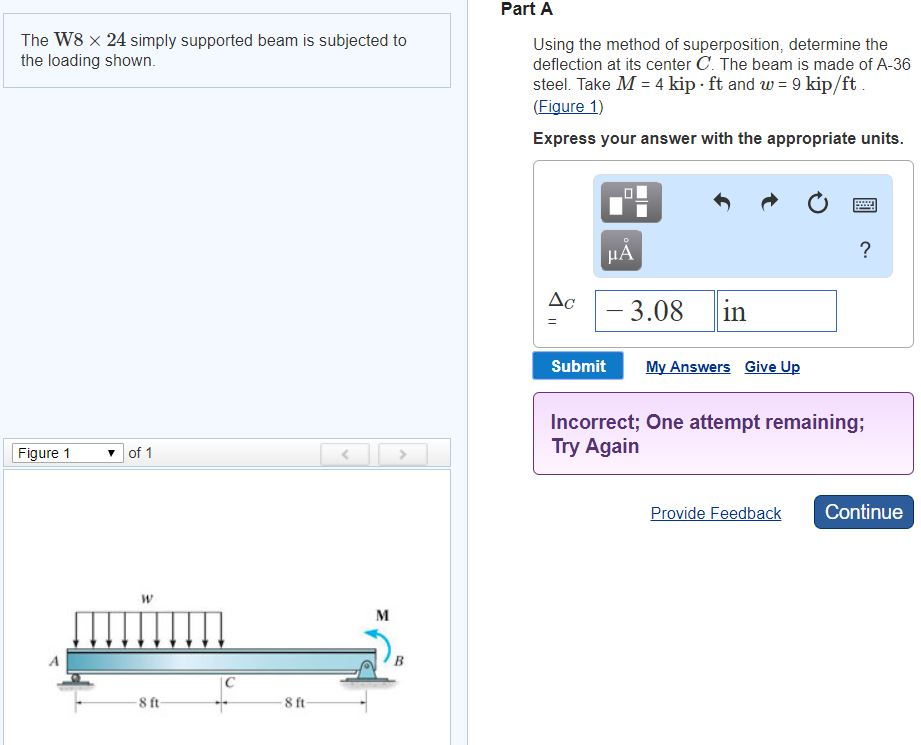 Solved Part A The W8 x 24 simply supported beam is subjected | Chegg.com