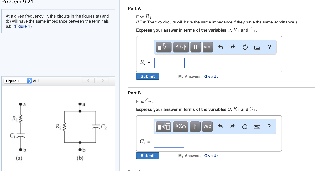 Solved Problem 9.21 At a given frequency w, the circuits in | Chegg.com