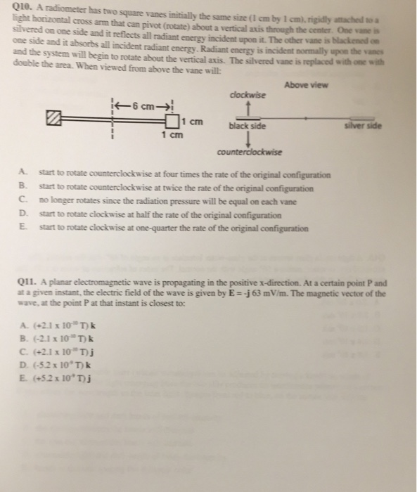 Solved A radiometer has two square vanes initially the same | Chegg.com
