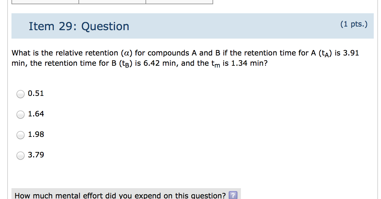 Solved Item 29: Question (1 pts.) What is the relative | Chegg.com