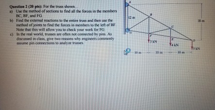 Solved For the truss shown... a) Use the method of sections | Chegg.com