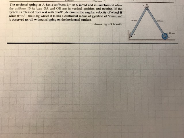 Solved The torsional spring at A has a stiffness k_r = 10 | Chegg.com