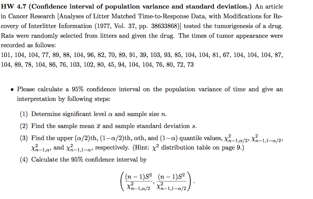 Solved Hw 4 7 Confidence Interval Of Population Variance