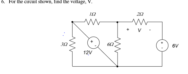 Solved 5. For the circuit shown, find the voltage, V. 6A 3Ω | Chegg.com