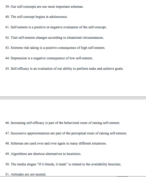 Solved 39. Our self-concepts are our most important schemas | Chegg.com