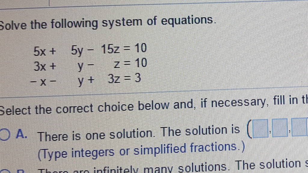 Solved Solve the following system of equations. 5x + 5y - | Chegg.com