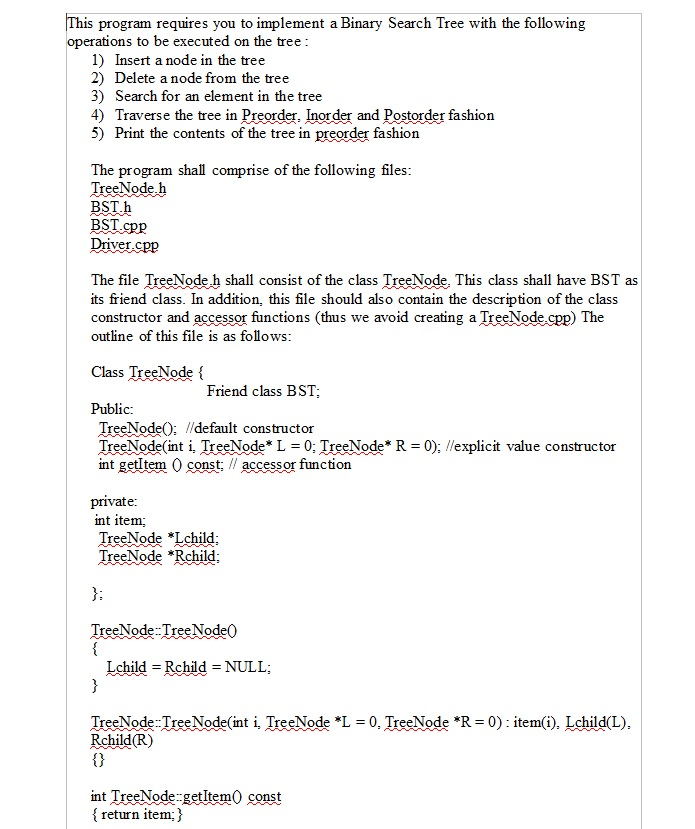 Solved This program requires you to implement a Binary | Chegg.com