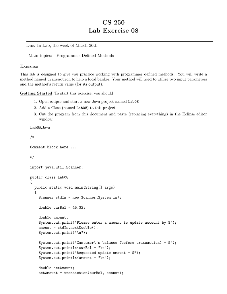 Solved Cs 250 Lab Exercise 08 Due In Lab The Week Of March 3976