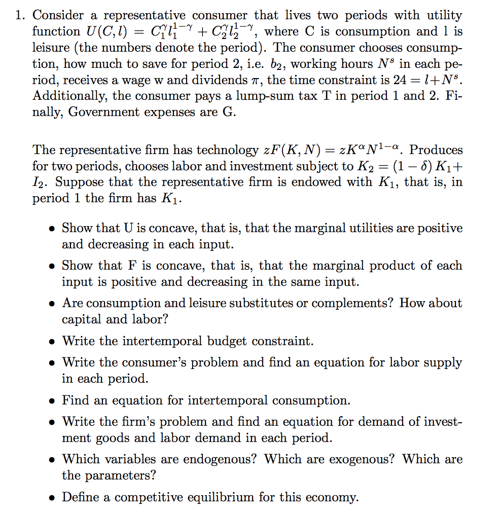 1. Consider a representative consumer that lives two | Chegg.com