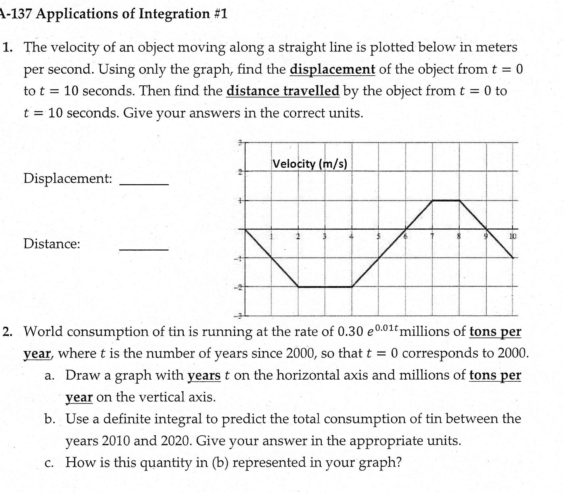 Solved The Velocity Of An Object Moving Along A Straight