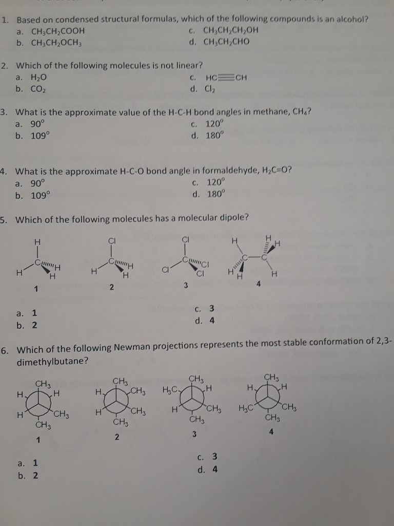Solved Based on condensed structural formulas, which of the | Chegg.com