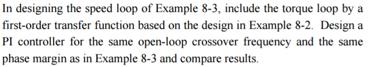 Solved In designing the speed loop of Example 8-3, include | Chegg.com