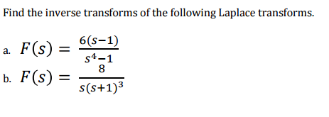 Solved Find the inverse transforms of the following Laplace | Chegg.com