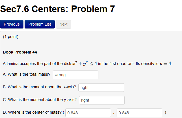 Solved Sec7.6 Centers: Problem 7 Previous Problem List Next | Chegg.com