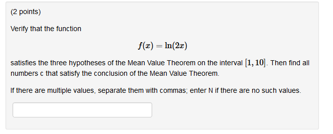 Solved Verify that the function f(x) = ln(2x) satisfies | Chegg.com