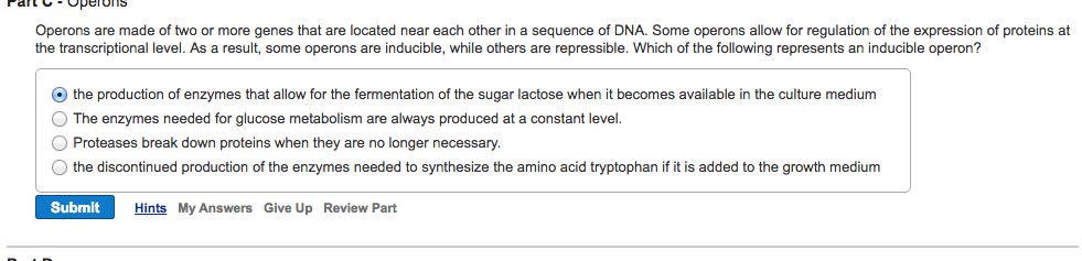 Solved Operons are made of two or more genes that are | Chegg.com