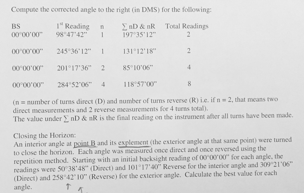 Compute the corrected angle to the right (in DMS) for | Chegg.com