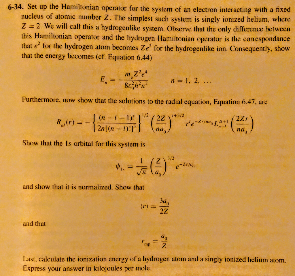 Solved 6-34. Set up the Hamiltonian operator for the system | Chegg.com
