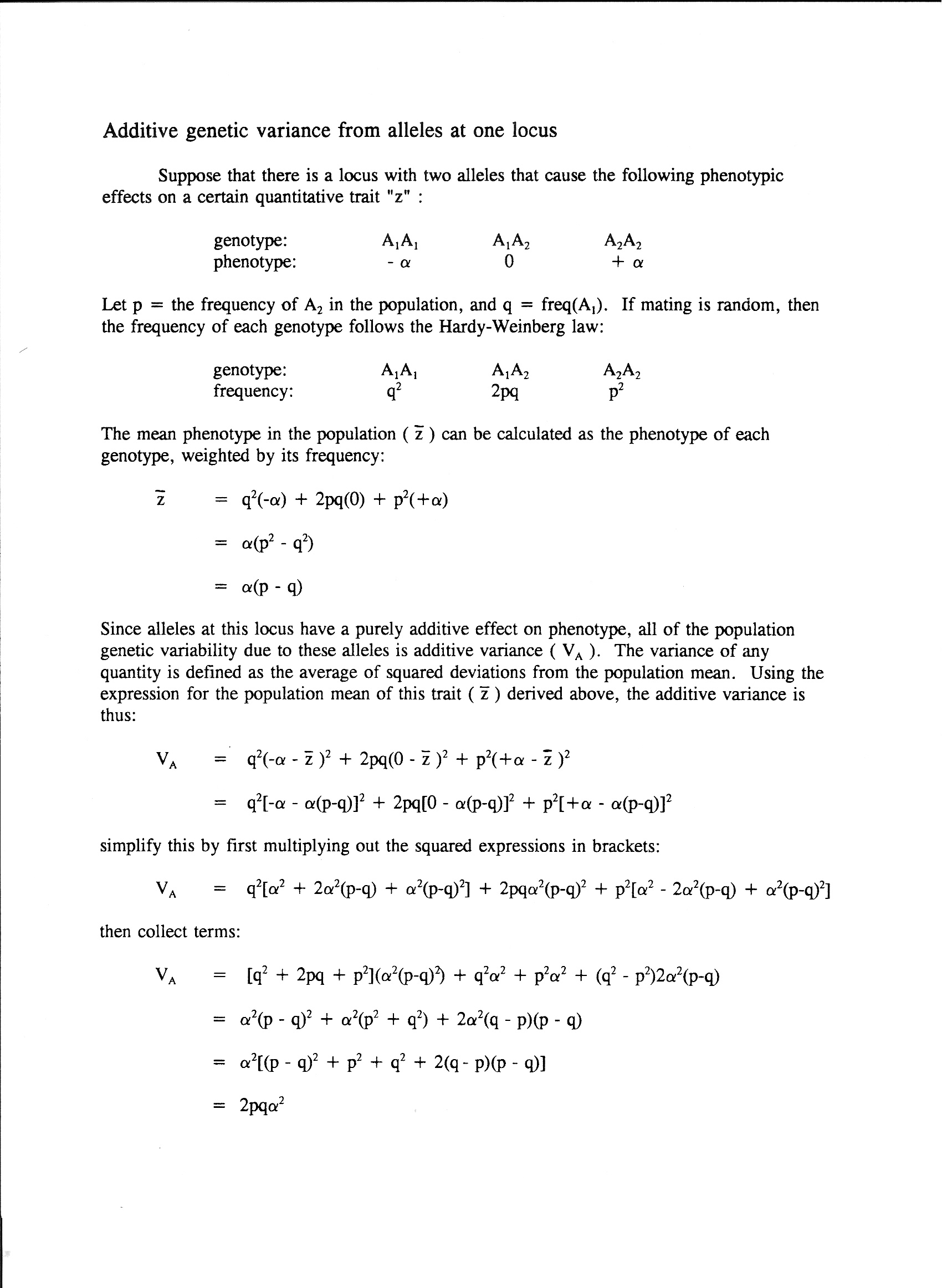Additive genetic variance from alleles at one locus | Chegg.com