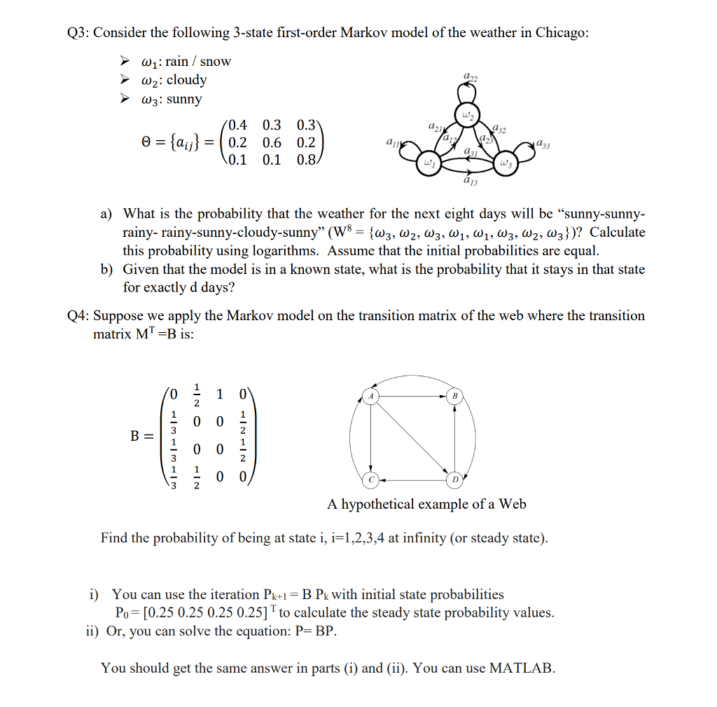 Q3: Consider the following 3-state first-order Markov | Chegg.com