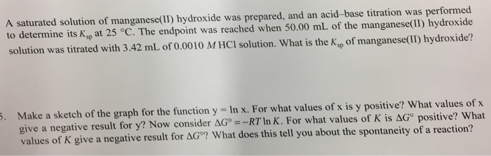 Solved A saturated solution of manganese(II) hydroxide was | Chegg.com