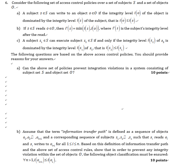 Solved 6. Consider the following set of access control | Chegg.com