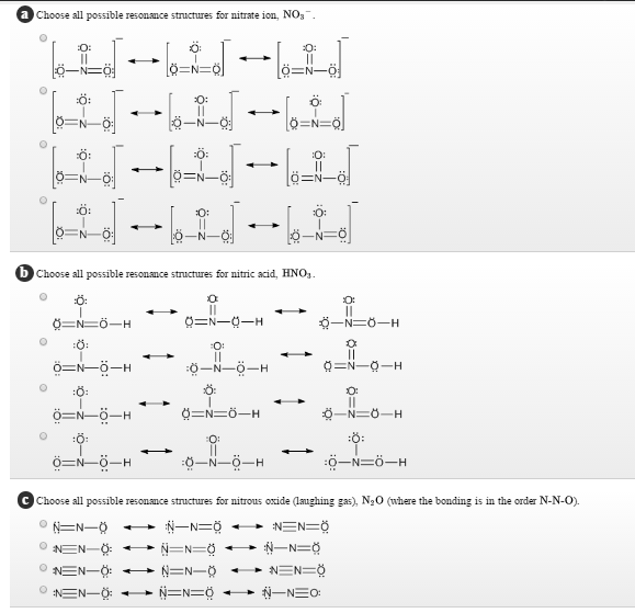 Solved Choose all possible resonance structures for nitrate | Chegg.com