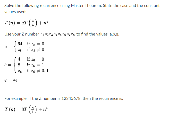 Solved Solve the following recurrence using Master Theorem. | Chegg.com