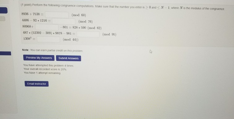 Solved (1 point) Perform the following congruence | Chegg.com Solved (1 point) Perform the following congruence | Chegg.com
