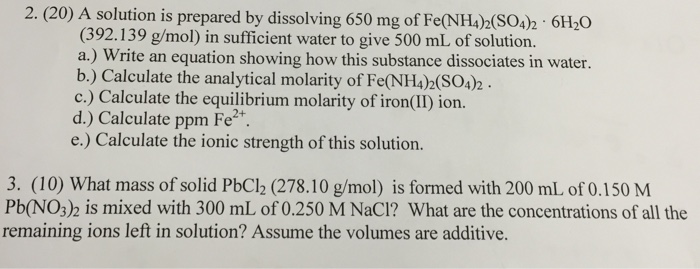 Solved A solution is prepared by dissolving 650 mg of | Chegg.com