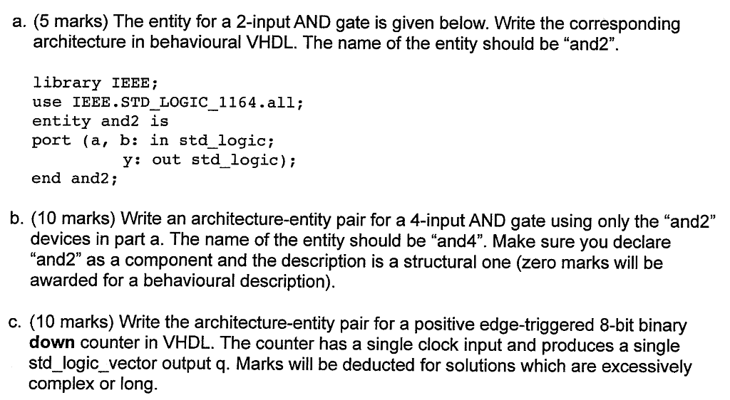 Solved The entity for a 2-input AND gate is given below. | Chegg.com
