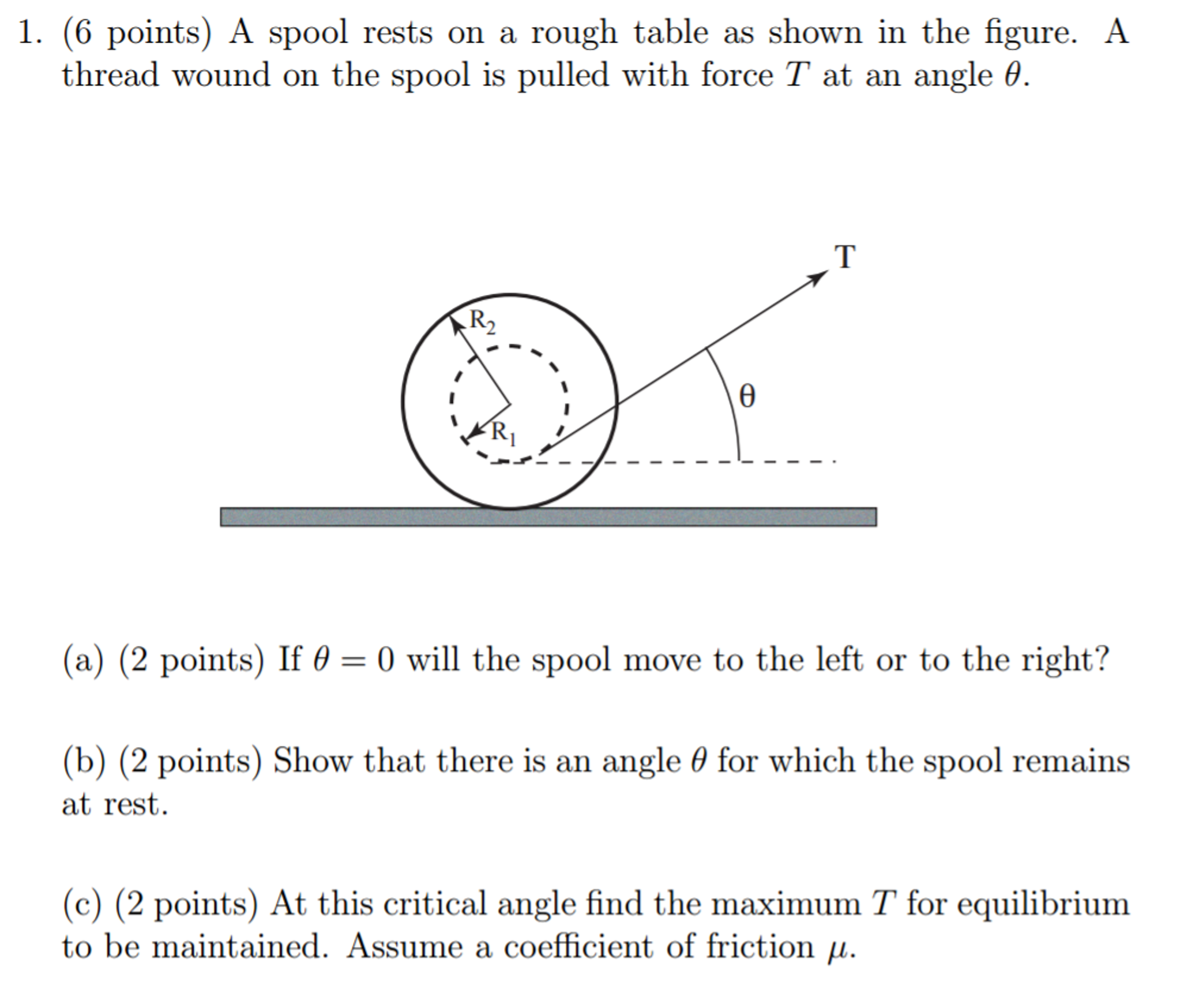 Solved A spool rests on a rough table as shown in the | Chegg.com