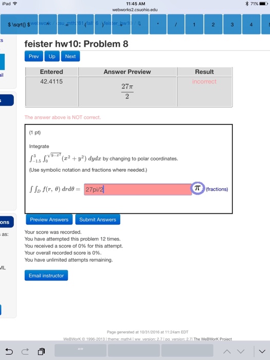 Solved Integrate integral^3_-1.5 integral^squareroot 9-x^2 | Chegg.com Solved Integrate integral^3_-1.5 integral^squareroot 9-x^2 | Chegg.com