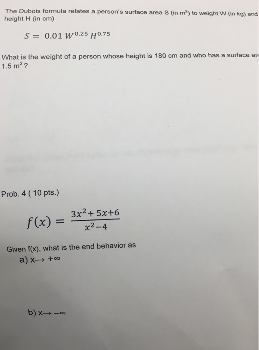 Solved The Dubois formula relates a person s surface area S | Chegg.com