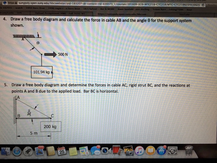 Solved Draw a free body diagram and calculate the force in | Chegg.com
