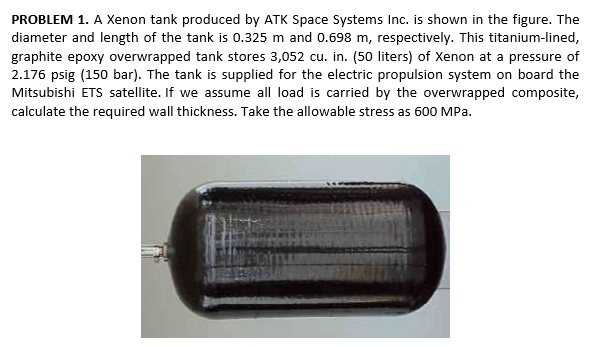 Solved A Xenon tank produced by ATK Space Systems Inc. is | Chegg.com
