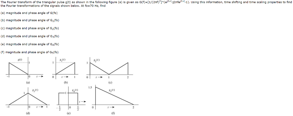 Solved The Fourier transform of the triangular pulse g t) as | Chegg.com
