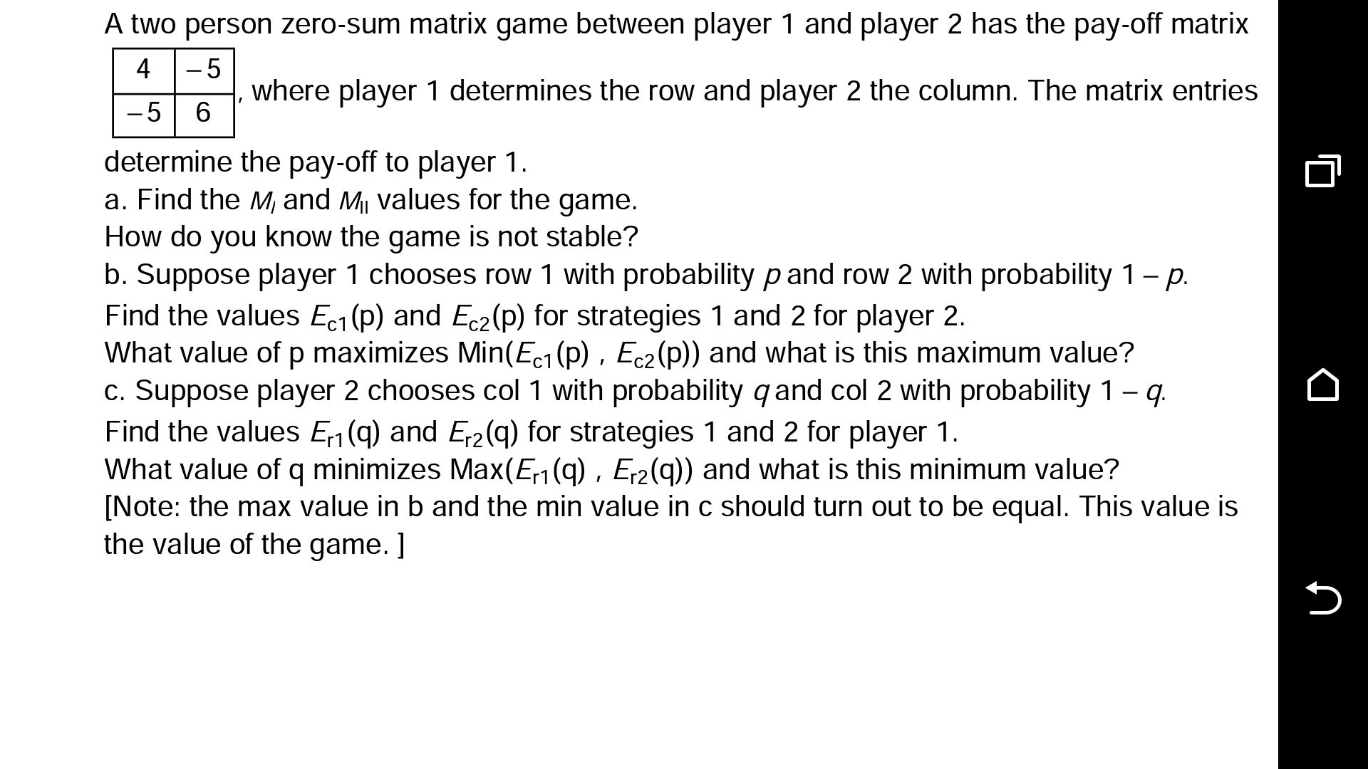 A two person zero - sum matrix game between player 1 | Chegg.com