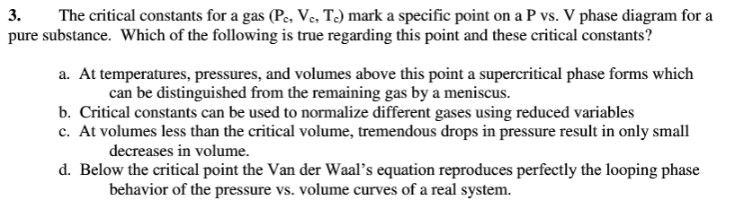 Solved 3· The critical constants for a gas (Pe, Ve, Te) mark | Chegg.com