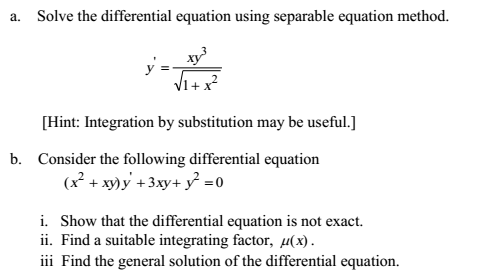 Solved a. Solve the differential equation using separable | Chegg.com