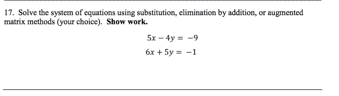 Solved 17. Solve the system of equations using substitution, | Chegg.com