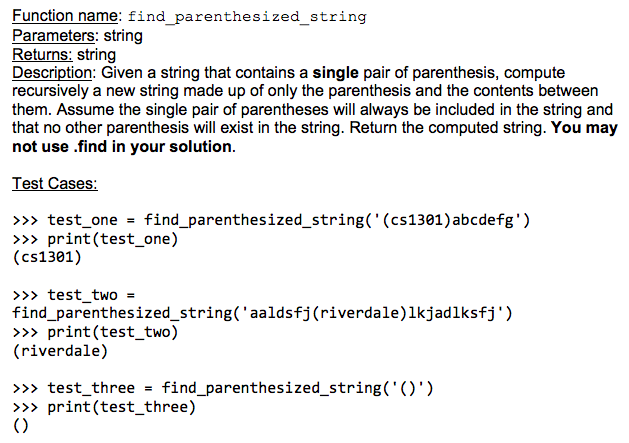 Solved unction name: find_parenthesized string Parameters: | Chegg.com