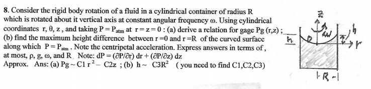 Solved Consider the rigid body rotation of a fluid in a | Chegg.com