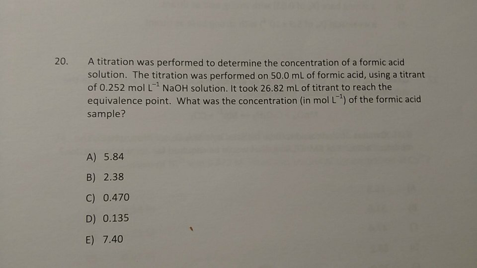 Solved 20. A titration was performed to determine the | Chegg.com