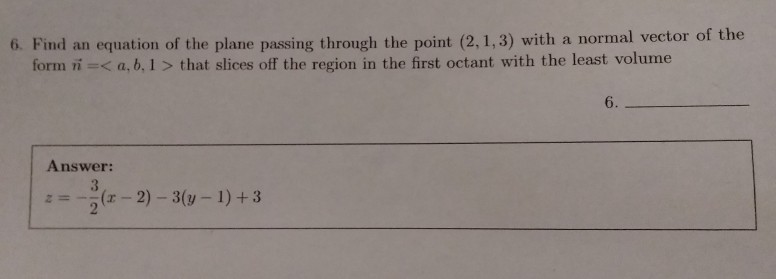 Solved 6 Find An Equation Of The Plane Passing Through The
