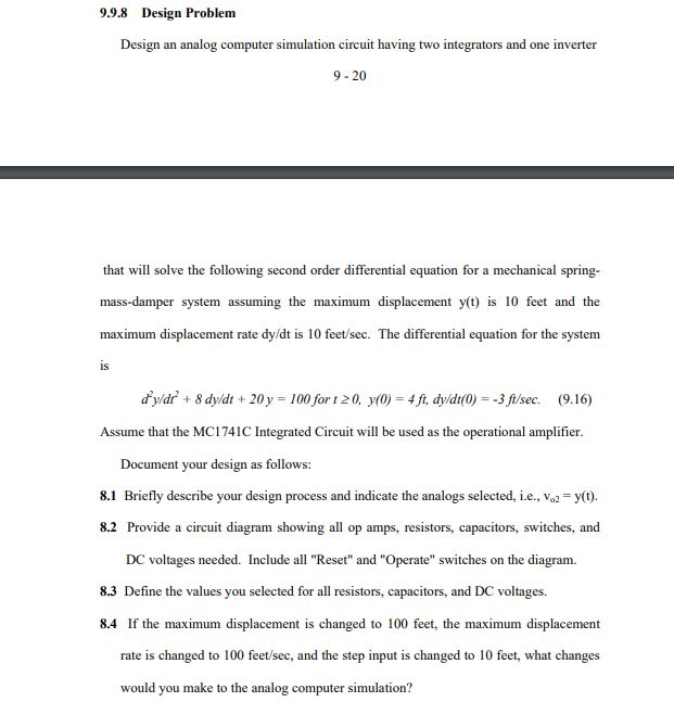Solved 9.9.8 Design Problem Design an analog computer | Chegg.com